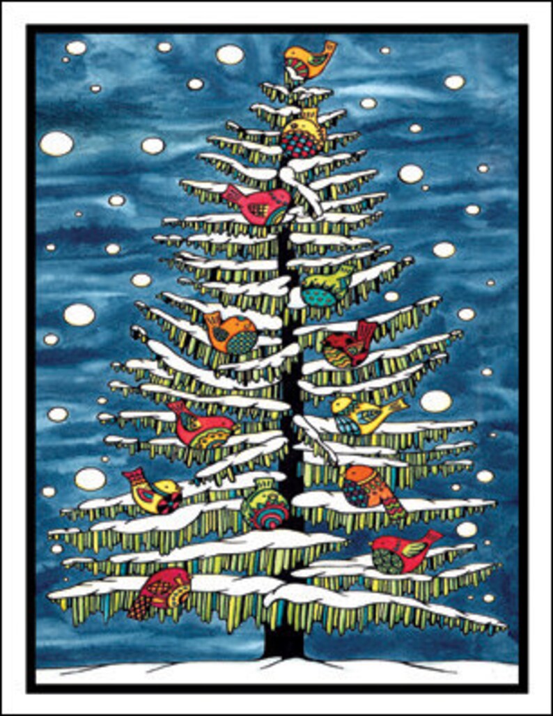 Packaged Holiday Cards: Birds in Snow by Sarah Angst Art - Etsy