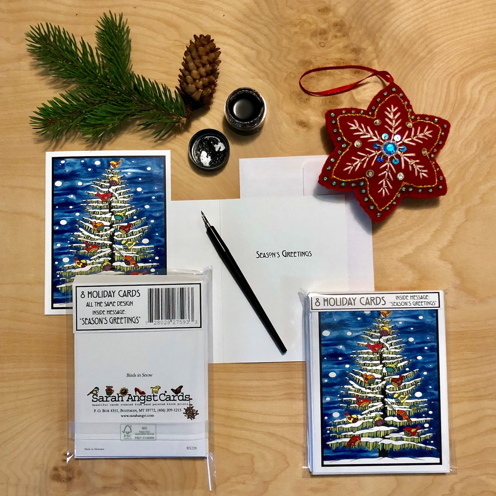 Packaged Holiday Cards: Birds in Snow by Sarah Angst Art - Etsy