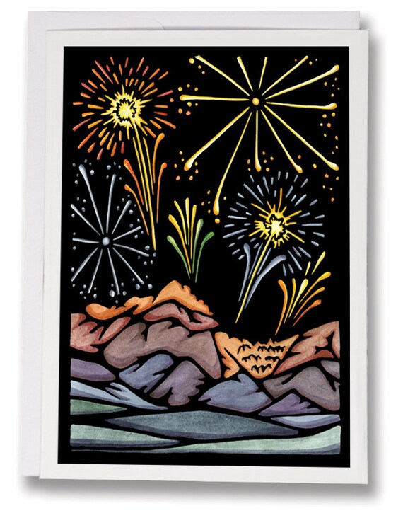 Blank Greeting Card: Fireworks by Sarah Angst Art 319 - Etsy