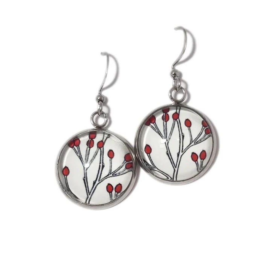 Sarah Angst Art Earrings - Red Berries - Etsy