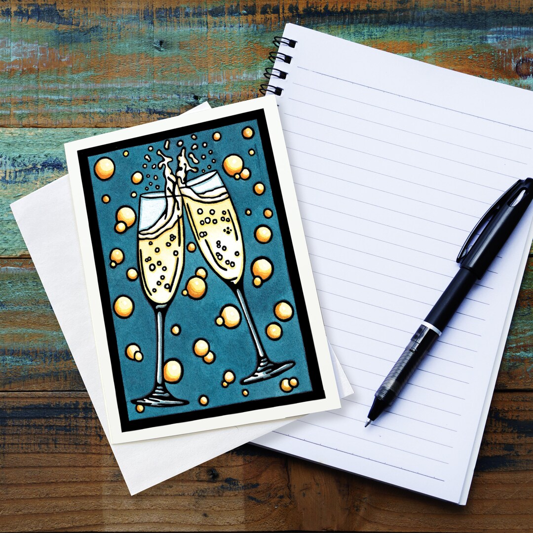 Blank Greeting Card: Champagne by Sarah Angst Art - 191 - Etsy