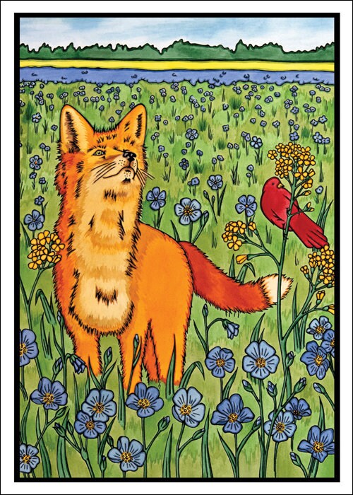 Blank Greeting Card: Fox & Friend by Sarah Angst Art 199 | Etsy