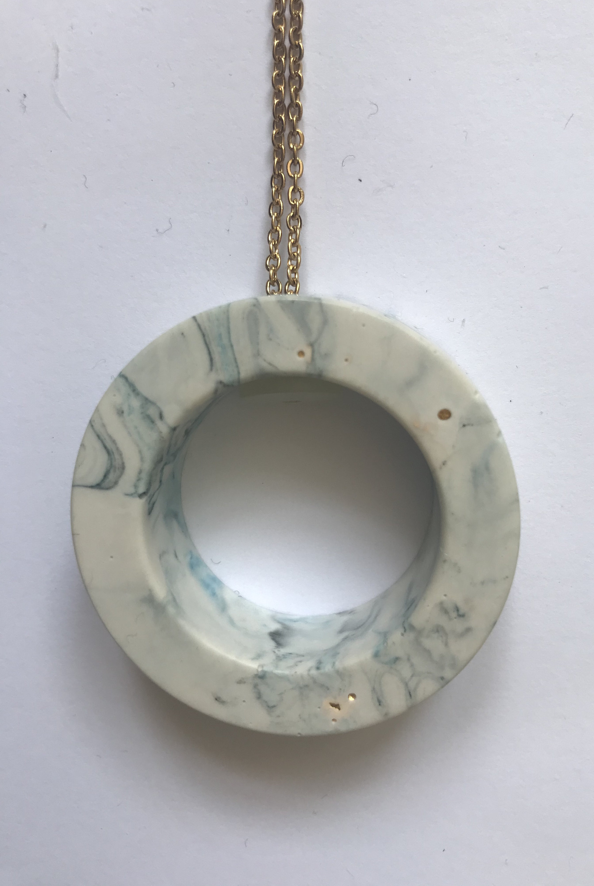 ROUND Jesmonite Blue Marbled PENDANT on 20 Inch / 60cm Gold Vermeil ...
