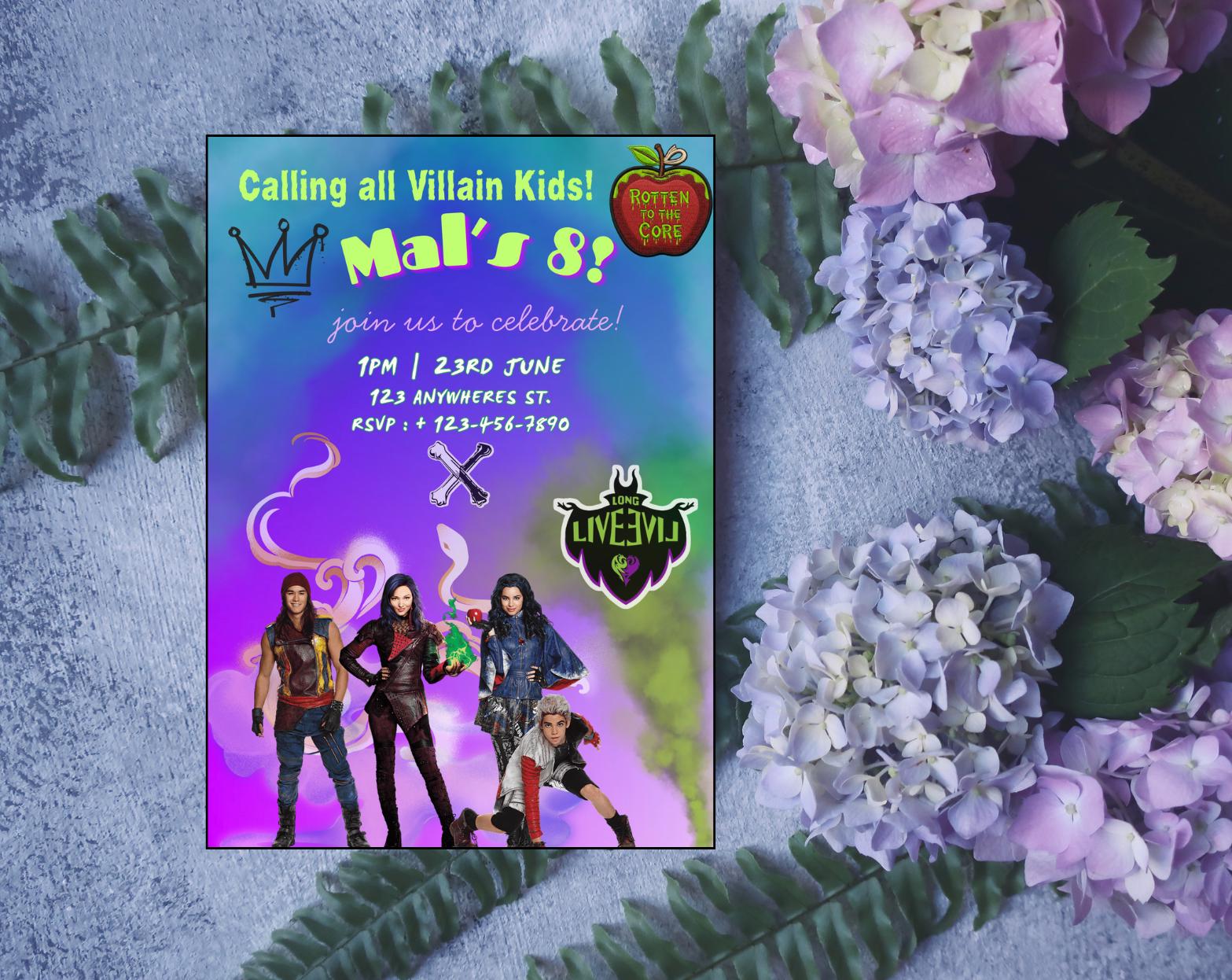 Editable Descendants Birthday Invitation | Magical Villain Kids Party ...