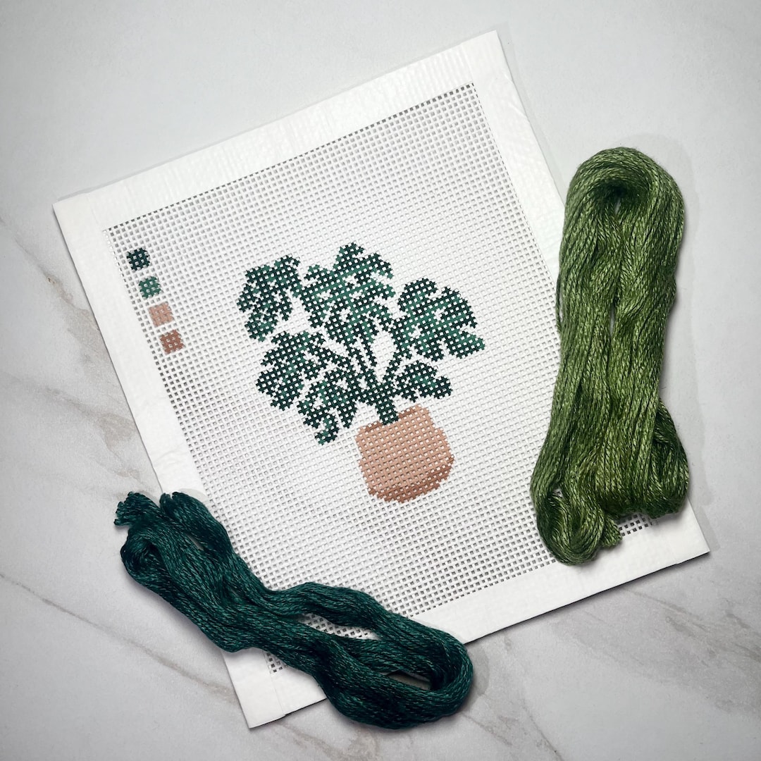 Monstera Plant Hand-painted Needlepoint Canvas | 13 Mesh Needlepoint ...