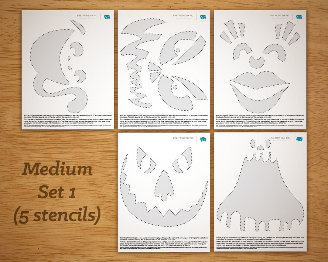 Printable Pumpkin Carving Pattern: Medium Set 1 - Etsy