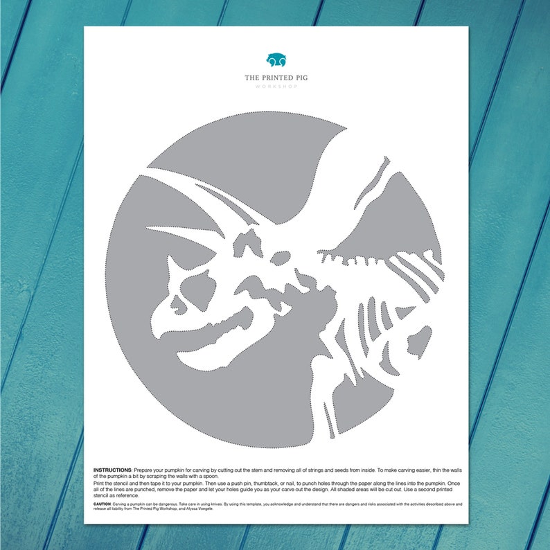 Triceratops Fossil Silhouette Printable Pumpkin Carving Pattern ...