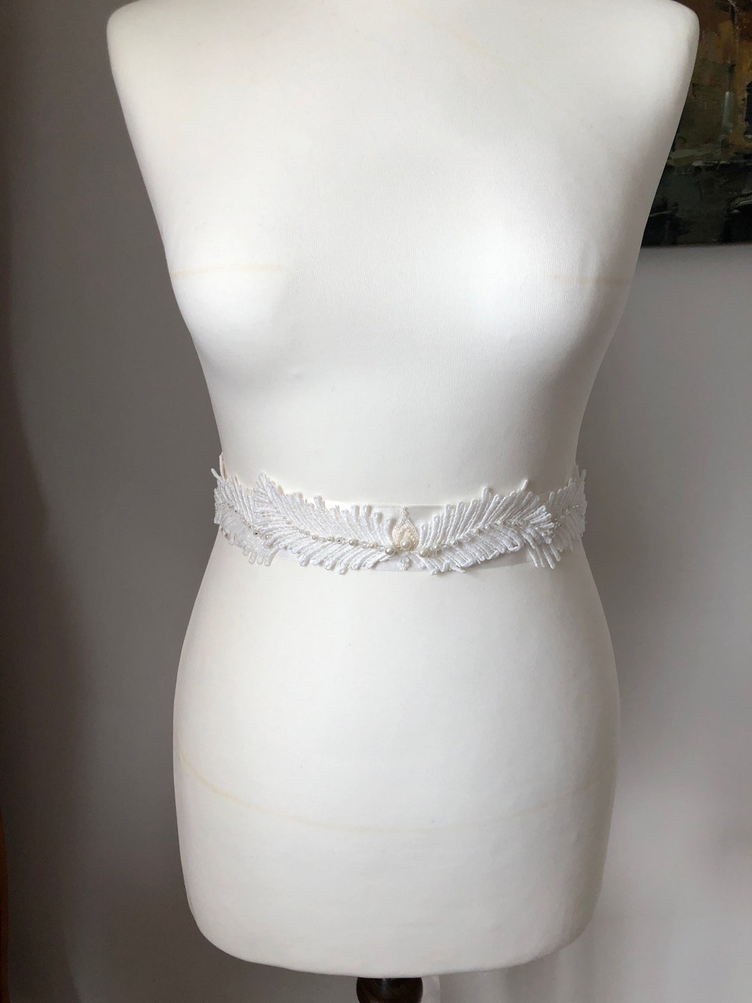 Art Deco Feather Bridal Sash for Wedding Dress Wedding Sash Embellished ...