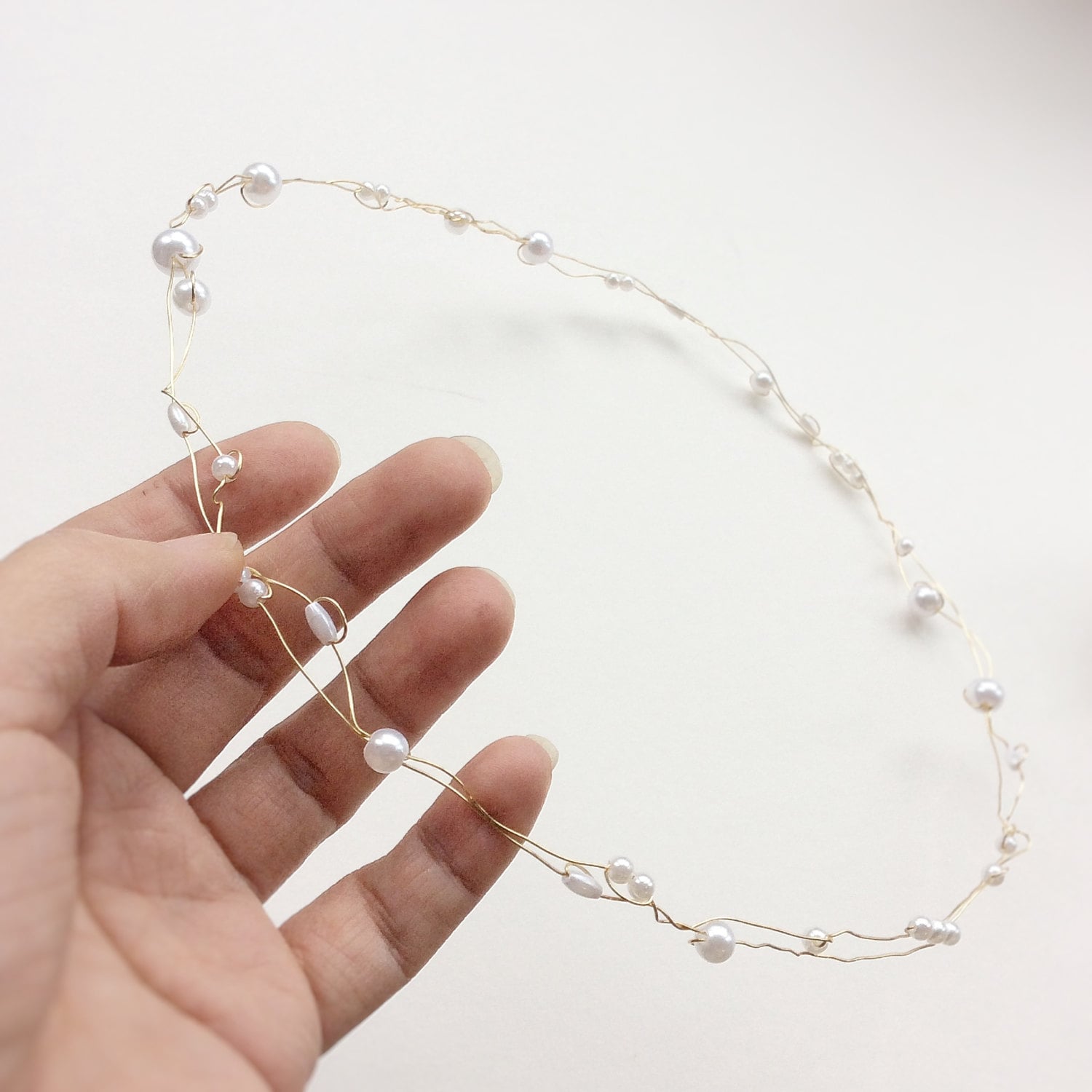 Gold circlet with pearl beads ivory bridal halo boho wedding | Etsy