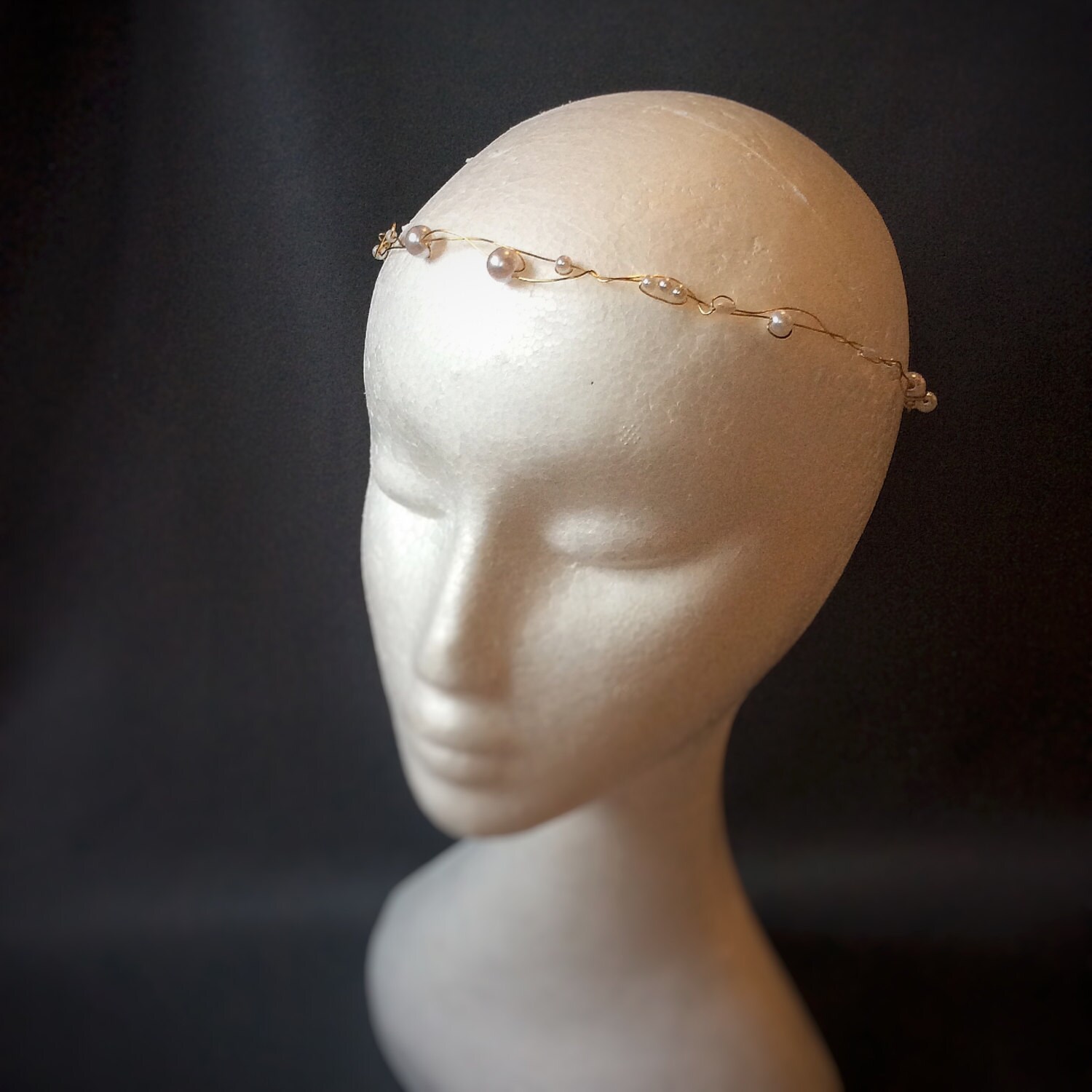 Gold circlet with pearl beads ivory bridal halo boho wedding | Etsy