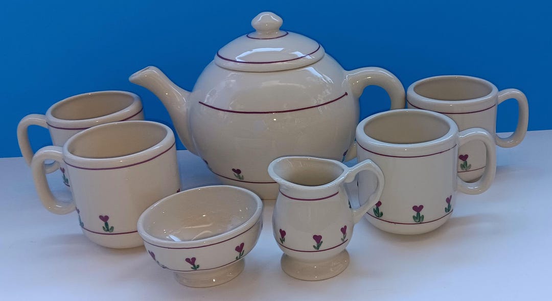 Vintage Seven Piece Hartstone Pottery Provincial Posy Teapot Set With ...