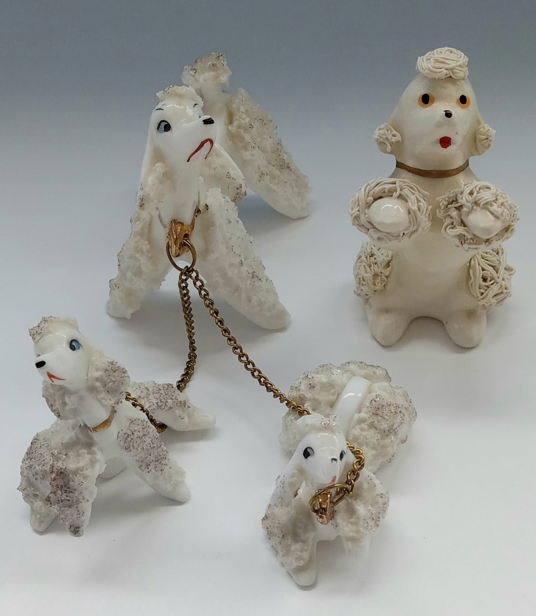 Set of Four Mid Century White Ceramic Spaghetti Poodles, Mother With ...