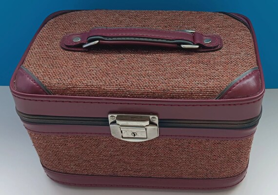 Vintage Tweed/Faux Leather Train Case/Makeup Case, Re… - Gem