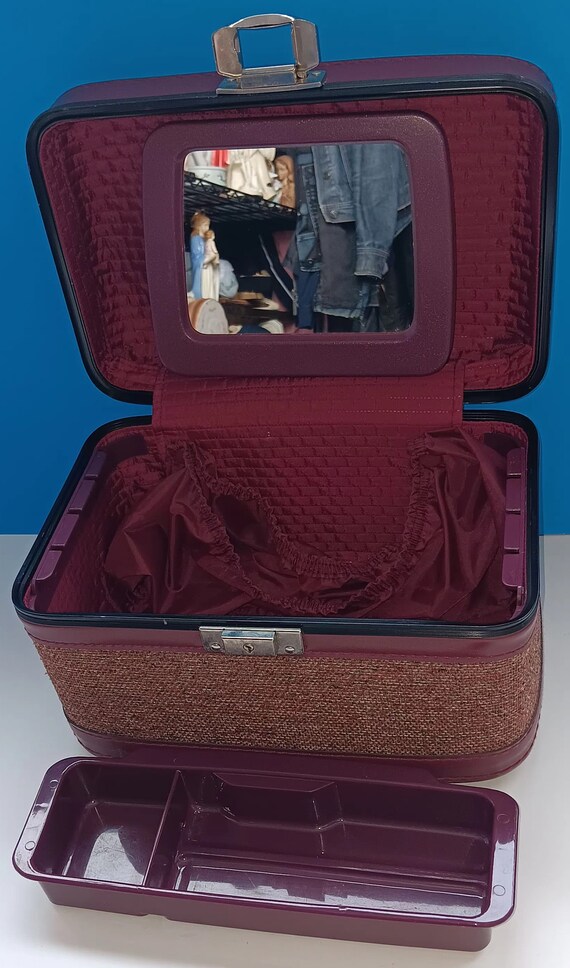 Vintage Tweed/Faux Leather Train Case/Makeup Case, Re… - Gem