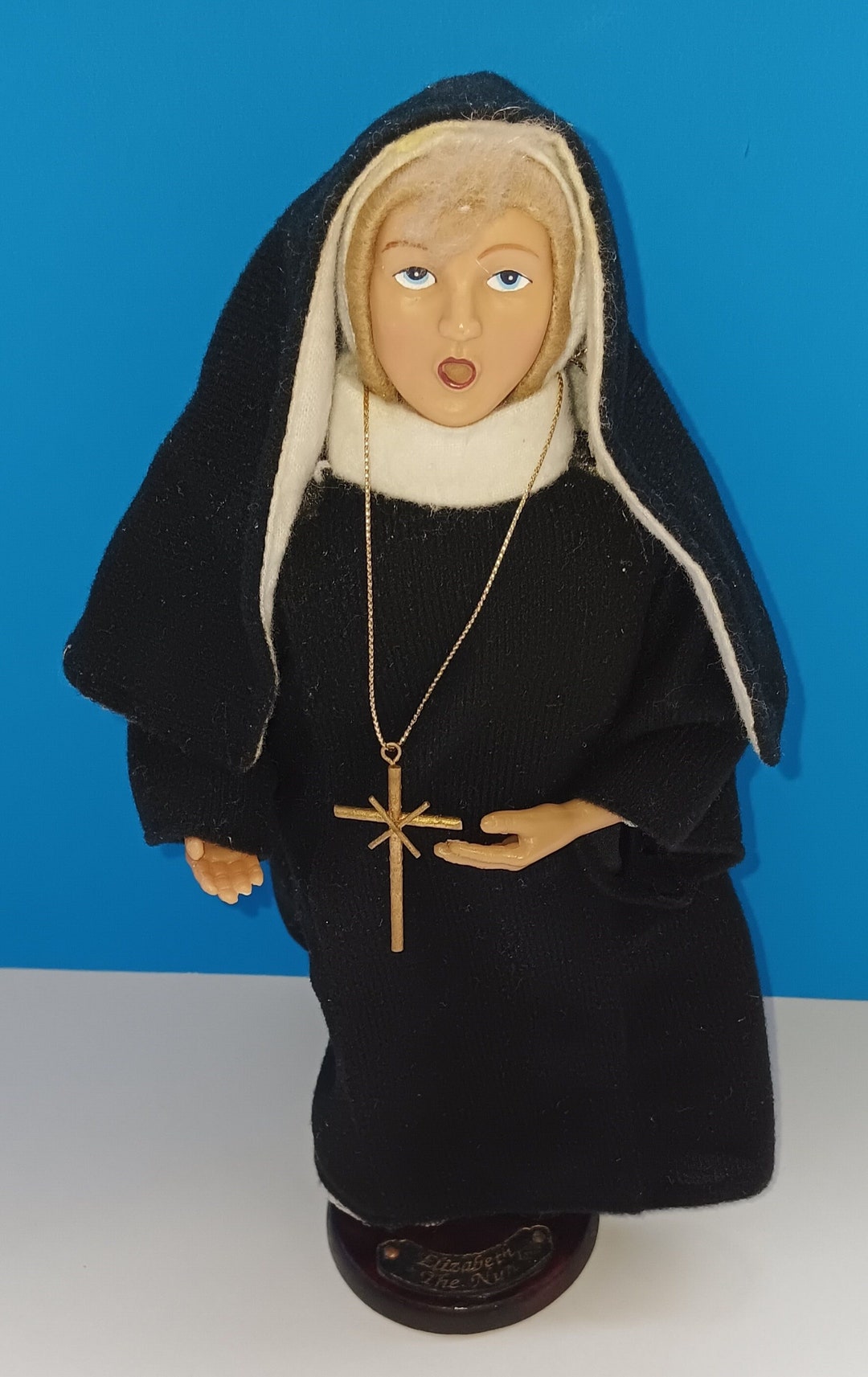 Vintage Elizabeth the Nun Doll With Wooden Stand, Vintage Plastic Nun ...
