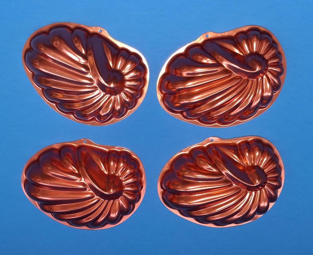 Set of Four Vintage Copper Mini Seashell Jello Molds, Retro Jello Molds ...