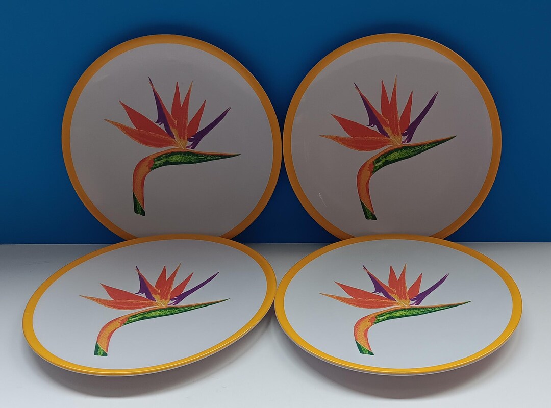 Set of Four Vintage Melmac Dinner Plates With Bird of Paradise Design ...