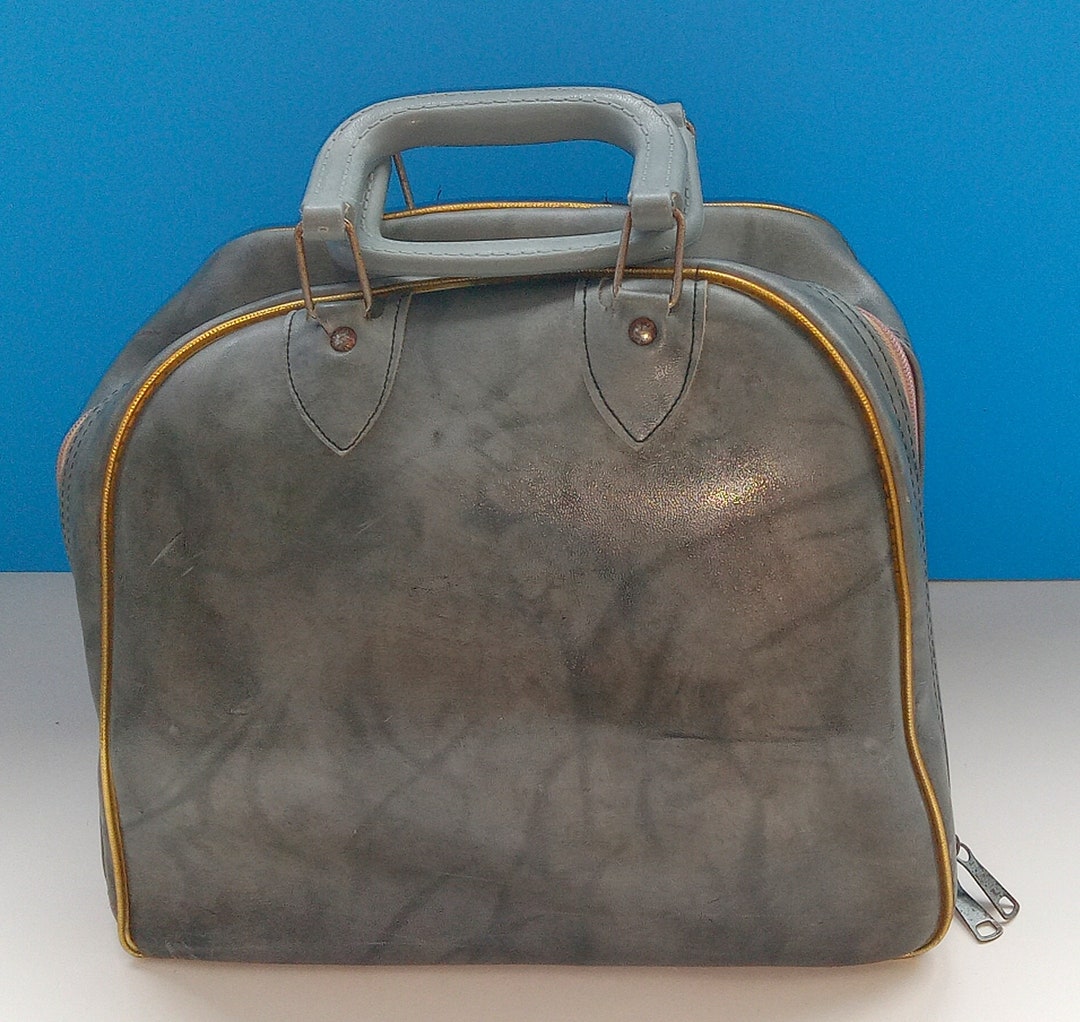 Vintage Faux Leather Bowling Bag, Retro Gray Bowling Bag 1970s. - Etsy