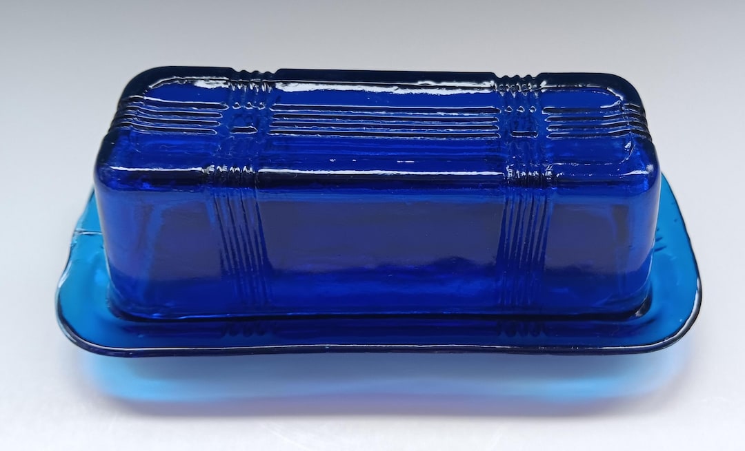 Mid Century Cobalt Blue Butter Dish With Criss Cross Design by Hazel ...