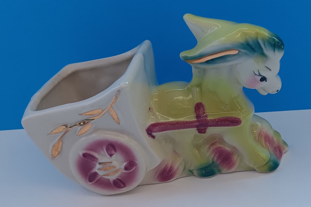 Vintage Ceramic Donkey Cart Planter: Mid-century Kitsch Decor - Etsy