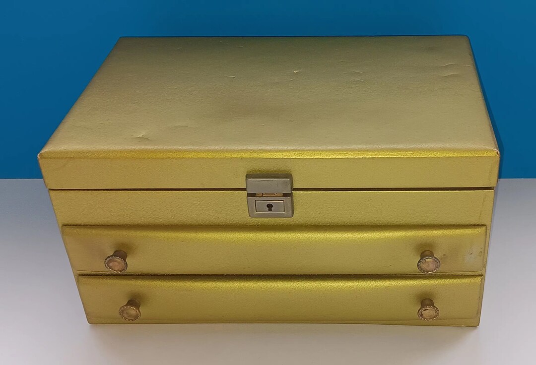 Mid Century Gold Jewelry Box: Three-level Vintage Storage - Etsy