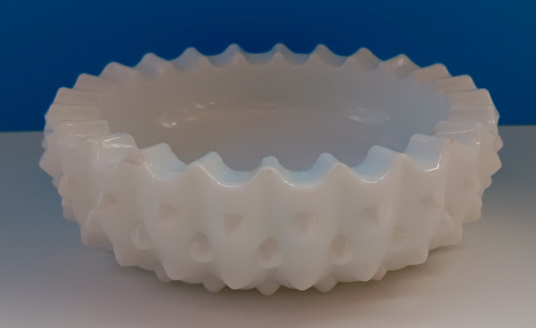 Mid Century Fenton Hobnail Milk Glass Ashtray, Retro Milk Glass Ashtray ...