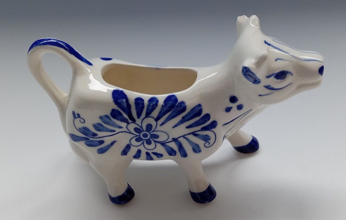 Vintage Ceramic Delft Style Blue and White Cow Creamer Cow - Etsy
