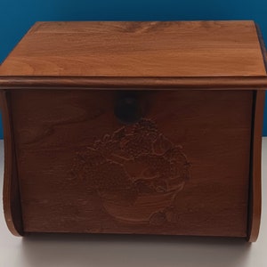 Vintage Solid Wood Bread Box With Carved Fruit Bowl Design, Retro ...