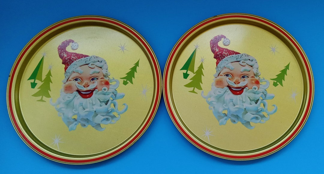 Mid Century Christmas Santa Claus Metal Serving Tray, Vintage Christmas ...