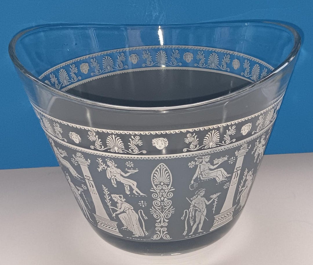 Mid Century Greek Roman Glass Ice Bucket by Jeannette Glass, Vintage ...