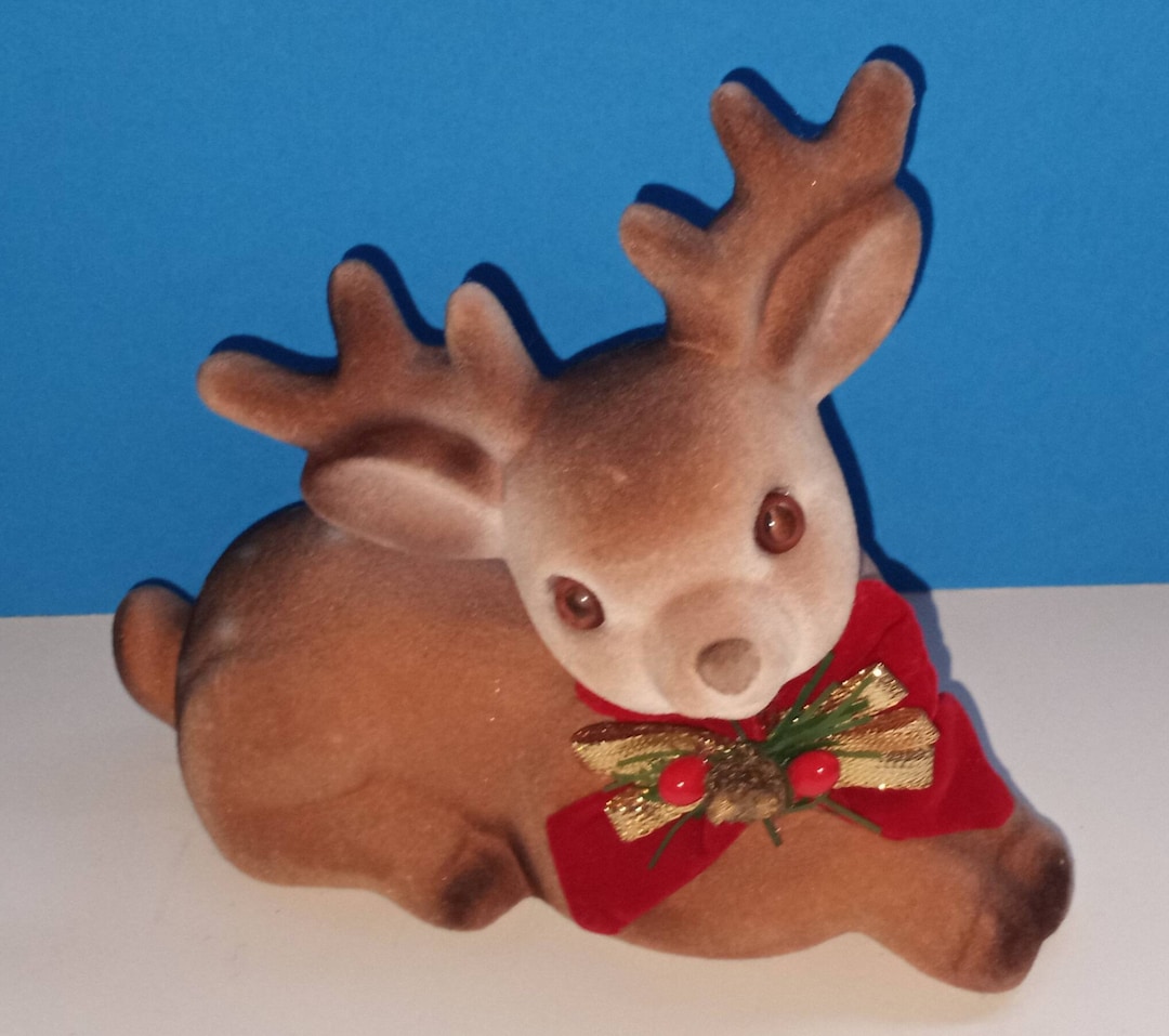Vintage Ceramic Flocked Christmas Reindeer, Mid Century Flocked ...