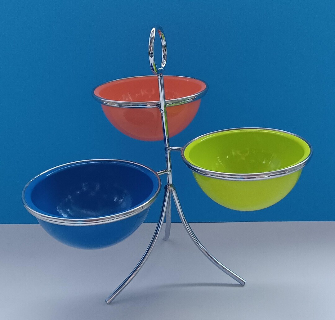 Mid Century Three Tier Snack Caddy Tiered Server With Three Enamel ...