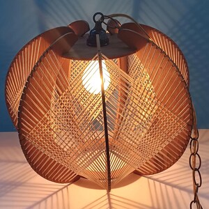 Vintage Scandinavian Wood/raffia Hanging Pendant Lamp, Retro Swag ...