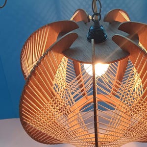 Vintage Scandinavian Wood/raffia Hanging Pendant Lamp, Retro Swag ...