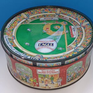 Vintage Eagle Ballpark Style Peanuts Tin Container With Baseball Theme ...