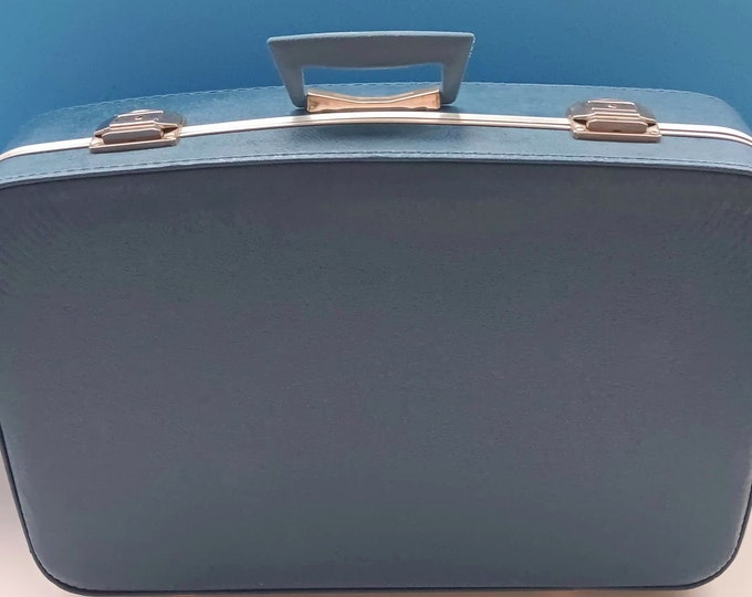 Mid Century Blue Suitcase With Quilted Interior, Vintage Luggage, Retro ...