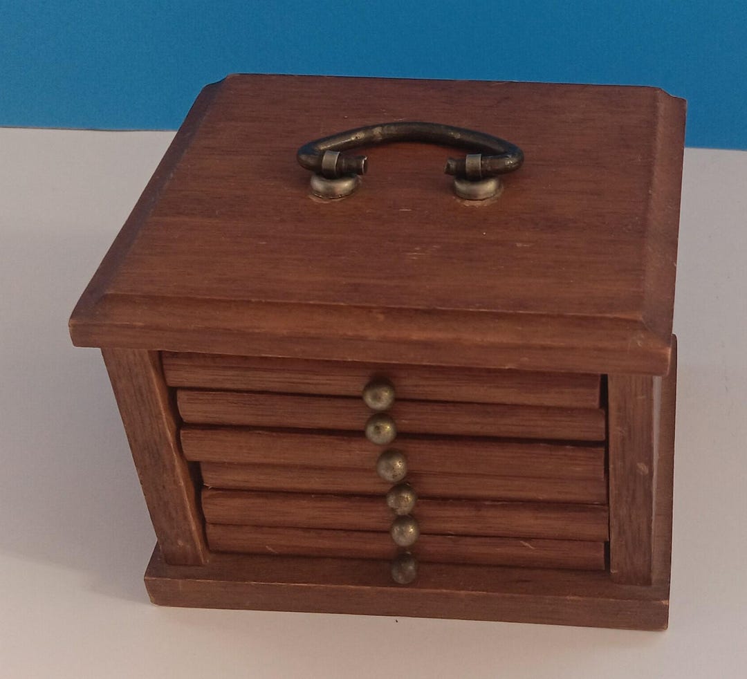 Vintage Wood Coaster Caddy Set With Six Wood/cork Coasters, Retro ...
