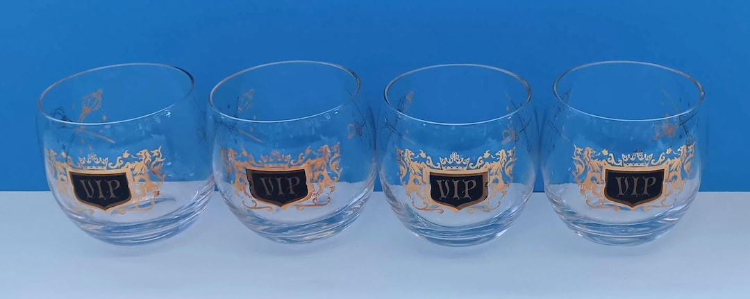 Set of Four Vintage 22K Gold VIP Lowball Glasses, Mid Century VIP Ten ...