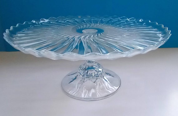 Mid Century Crystal Glass Cake Stand Vintage Glass Cake | Etsy