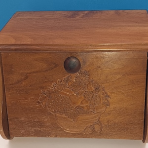 Vintage Solid Wood Bread Box With Carved Fruit Bowl Design, Retro ...