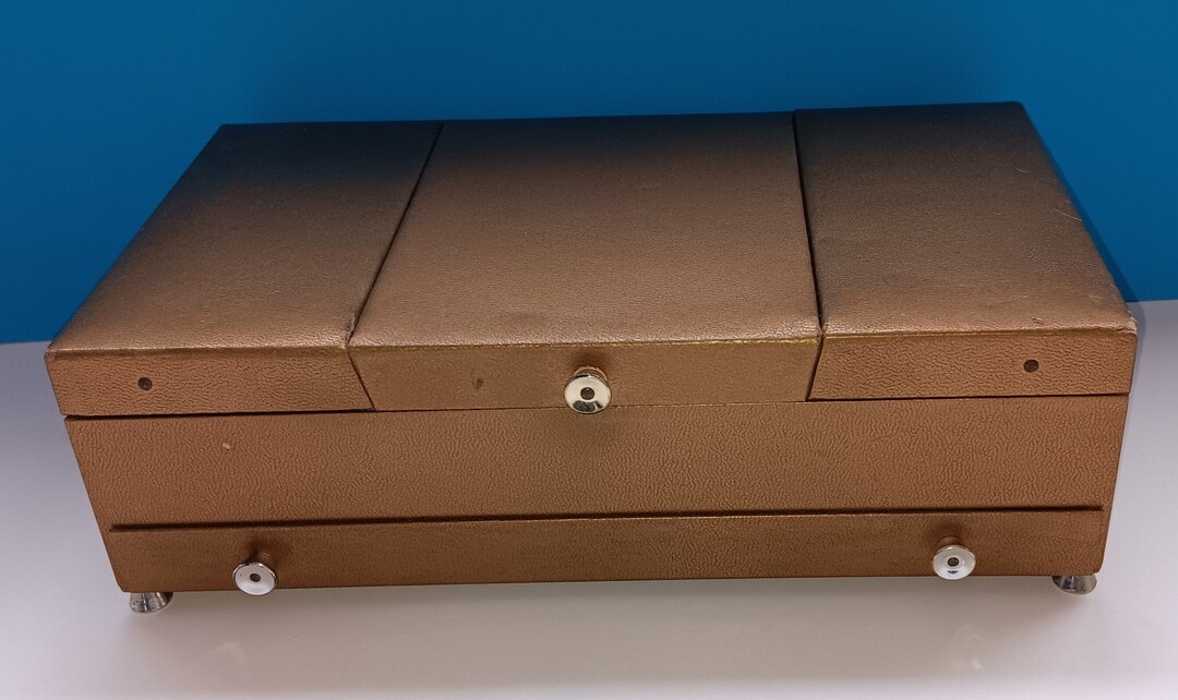 Mid Century Gold Jewelry Box: Three-level Vintage Storage - Etsy