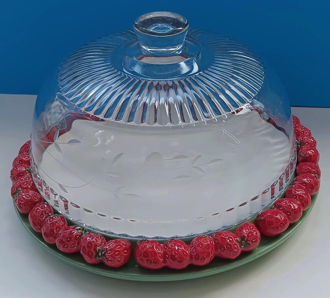 Vintage Ceramic/glass Covered Cake Plate With Etched Flower Design ...
