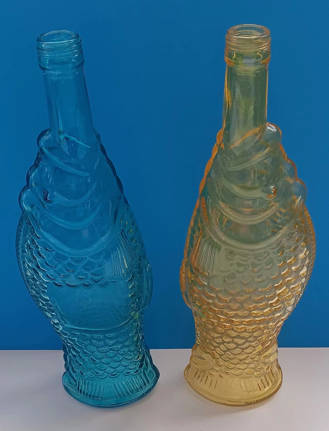 Vintage Glass Fish Bottle/decanter, 1970s Fish Glass Bottle, One Yellow ...