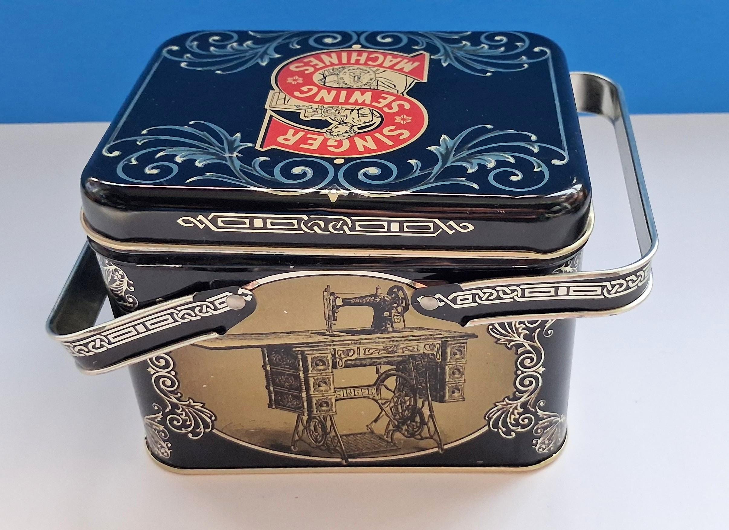Vintage Tin Metal Singer Sewing Machine Sewing Box With Two Handles ...