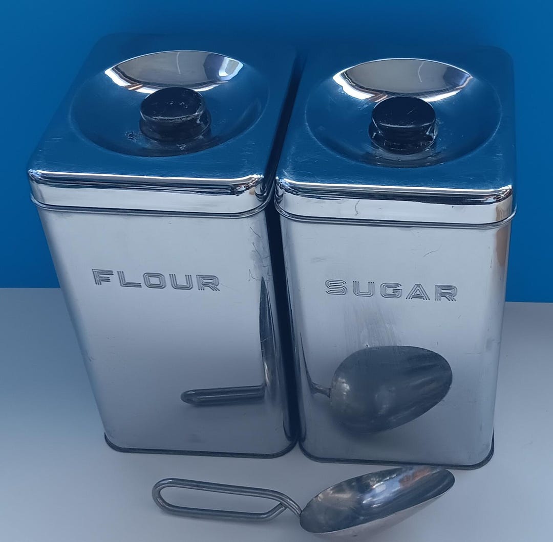 Set of Two Mid Century Chrome Canisters With Scoop by Lincoln ...