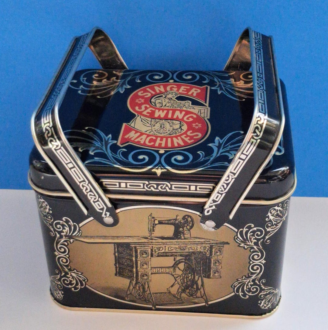 Vintage Tin Metal Singer Sewing Machine Sewing Box With Two Handles ...
