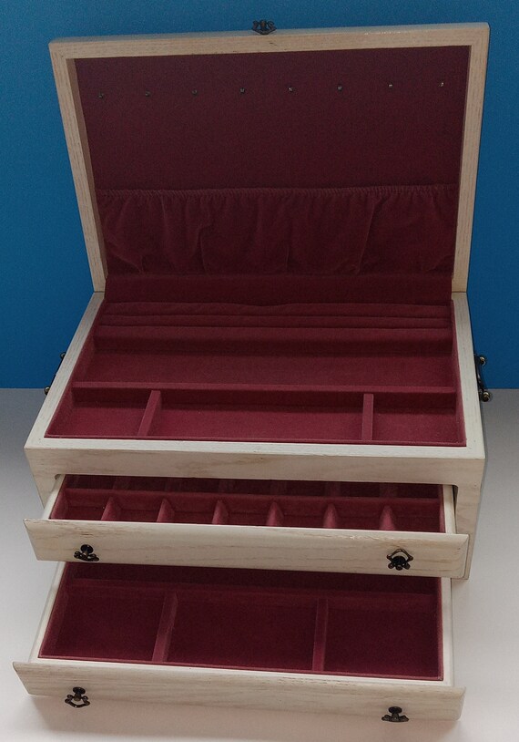 Vintage White Wooden Two Drawer Jewelry Box By Eureka… - Gem