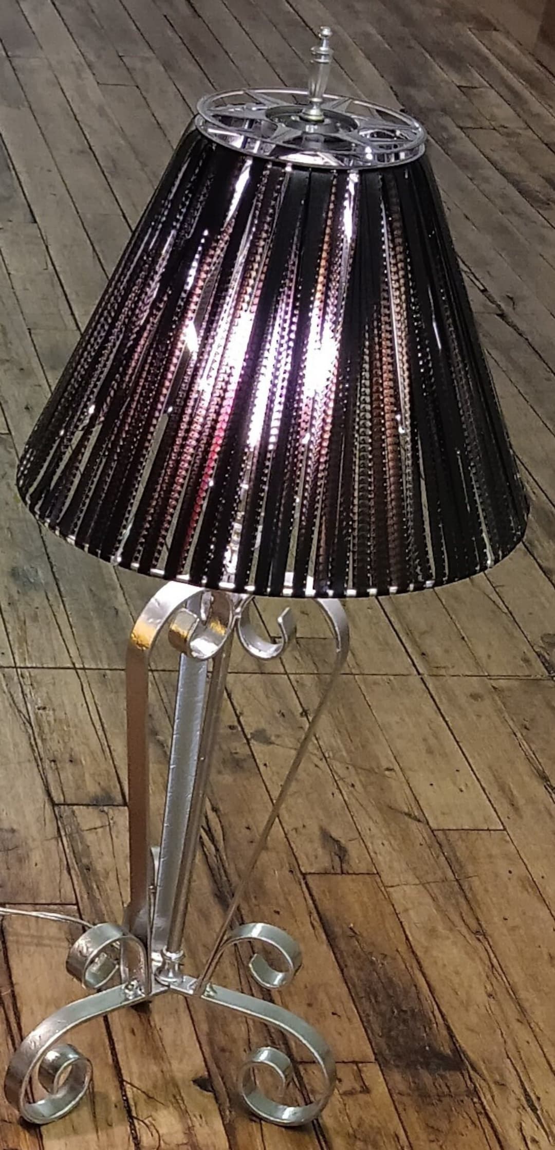 Upcycled Table Lamp: Vintage Super 8 Film Shade, Silver Metal - Etsy