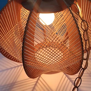 Vintage Scandinavian Wood/raffia Hanging Pendant Lamp, Retro Swag ...