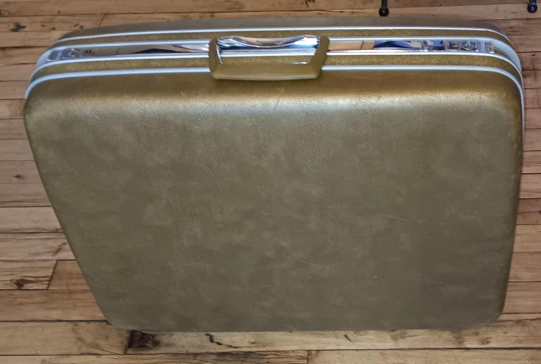 Large Gold Mid Century Samsonite Hard Shell Suitcase, Vintage Luggage ...